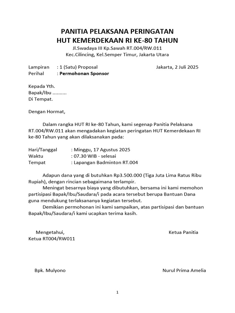 Proposal HUT RI ke-80 Tahun 2025 | PDF