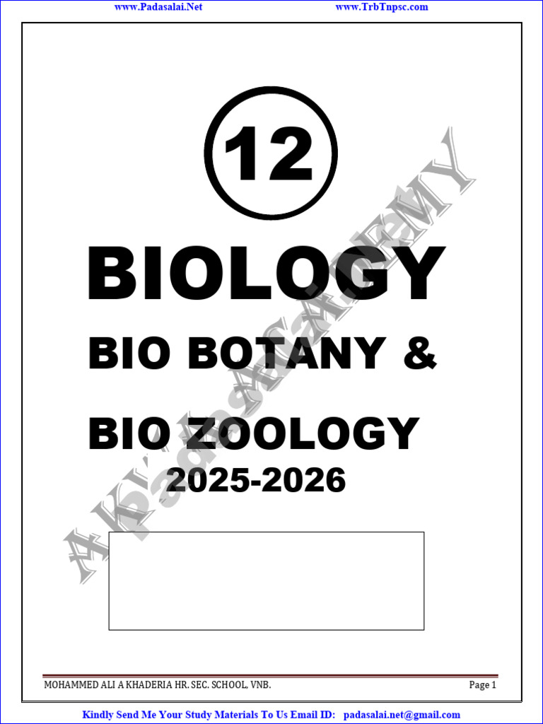 12th Biology Study Material English Medium PDF Download | PDF