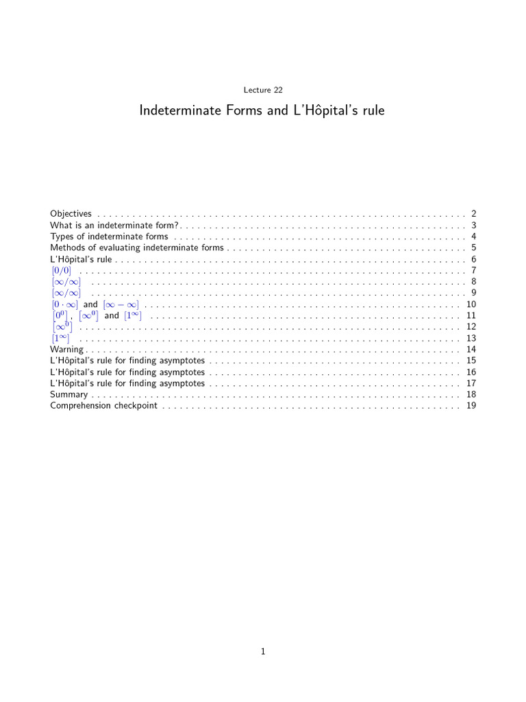 Lec-1 - Indeterminater Form (L Hopital Rule) | PDF | Real Analysis ...