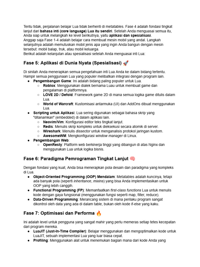 Spesialisasi Lanjutan dalam Lua | PDF