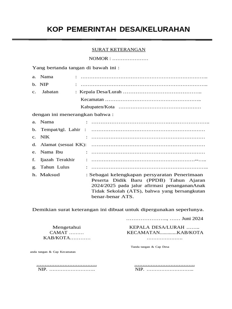 Zzzzz. Surat Keterangan ATS | PDF
