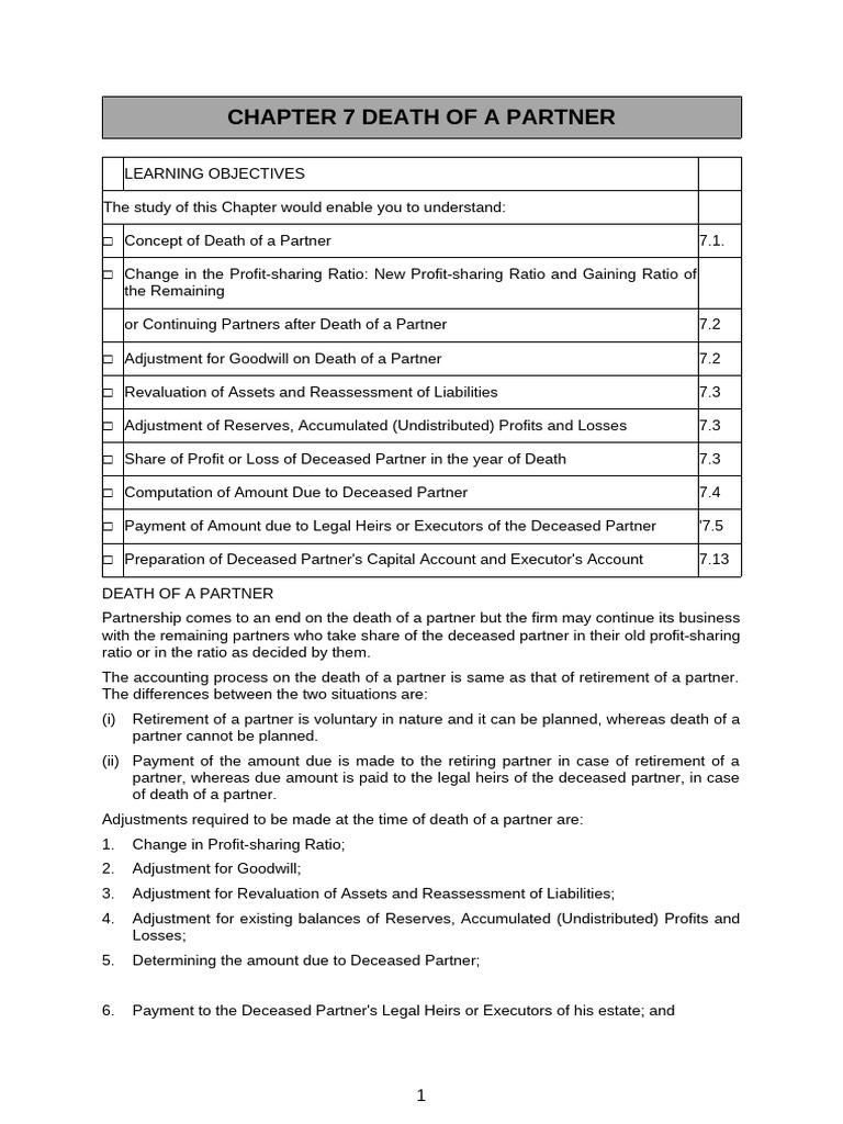 Chapter 7 Death of A Partner | PDF | Goodwill (Accounting) | Debits And ...