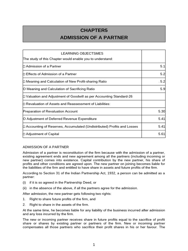 Chapter 5 Admission of A Partner | PDF | Goodwill (Accounting) | Odds