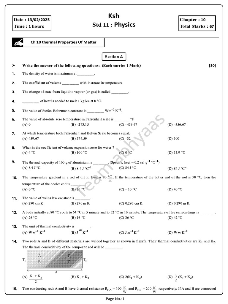 Thermal Properties of Matter Quiz | PDF | Heat | Thermal Expansion