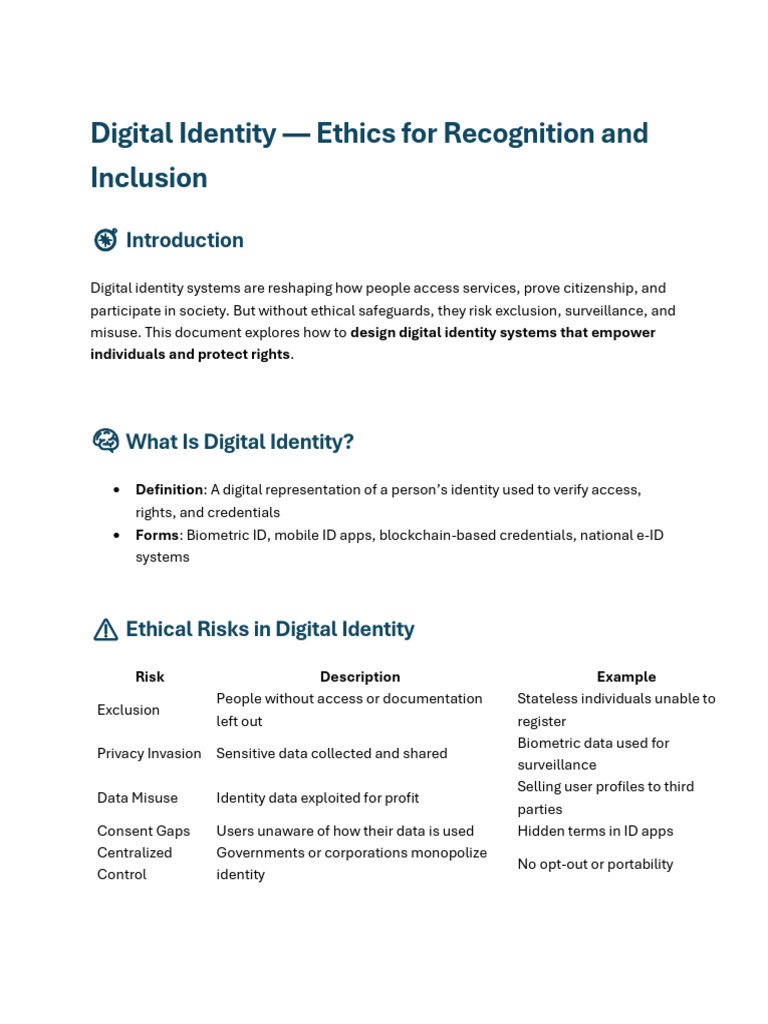 Digital Identity - Ethics For Recognition and Inclusion | PDF | Privacy ...