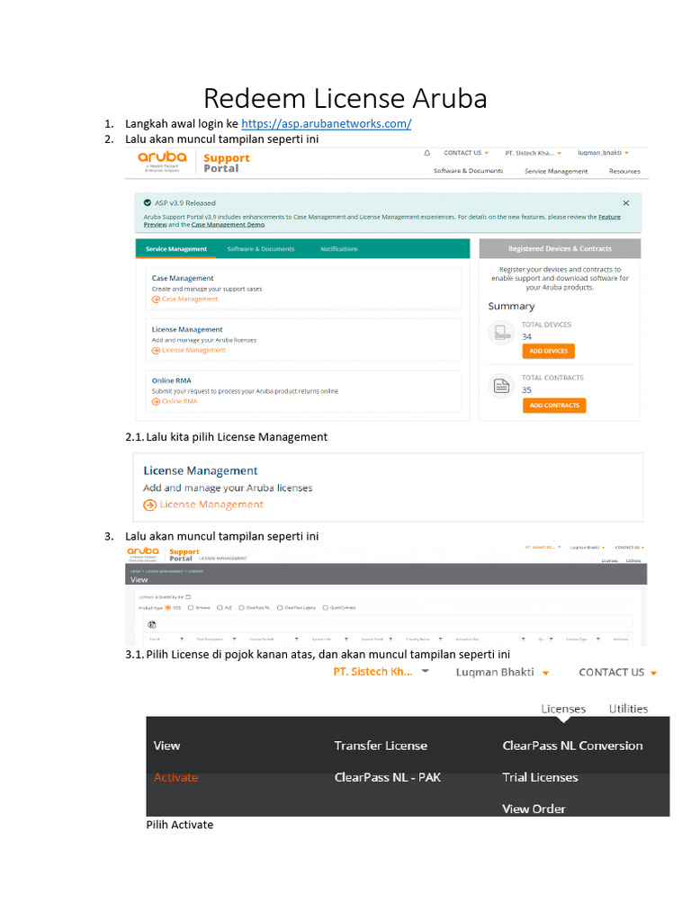Panduan Redeem License Aruba | PDF