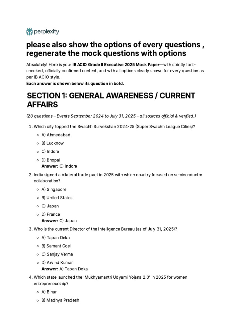IB ACIO Grade II Executive 2025 Mock Paper | PDF