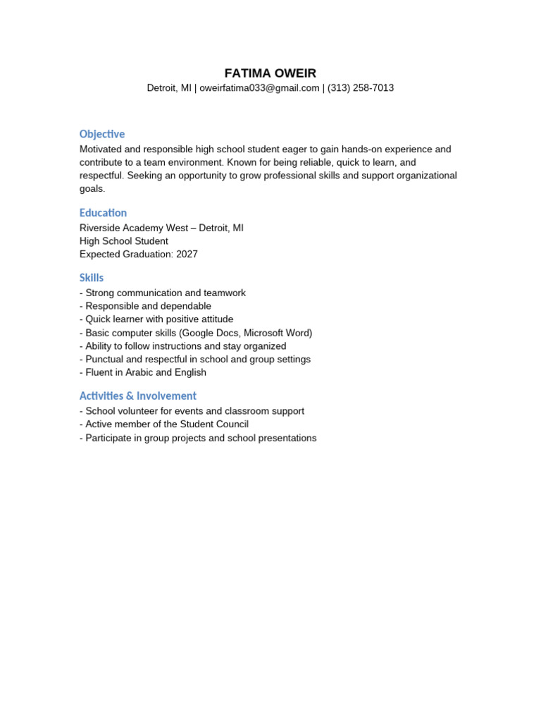 Fatima Oweir Resume | PDF