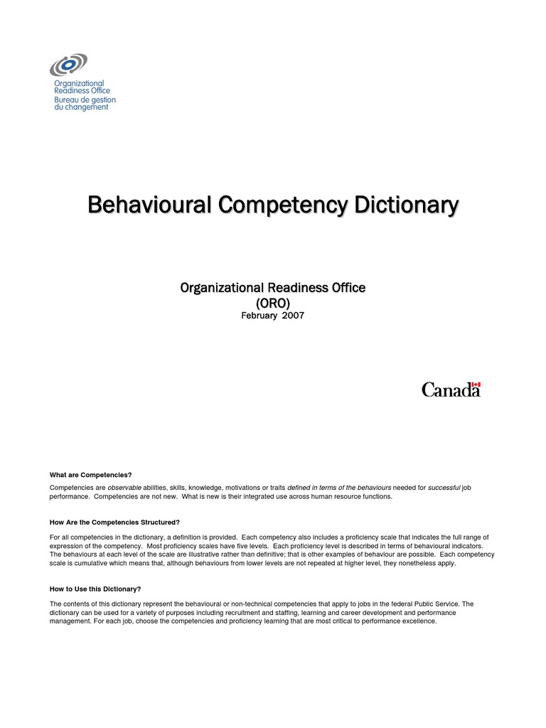 Main Behavioural Competency Dictionary | PDF | Competence (Human Resources) | Strategic Management