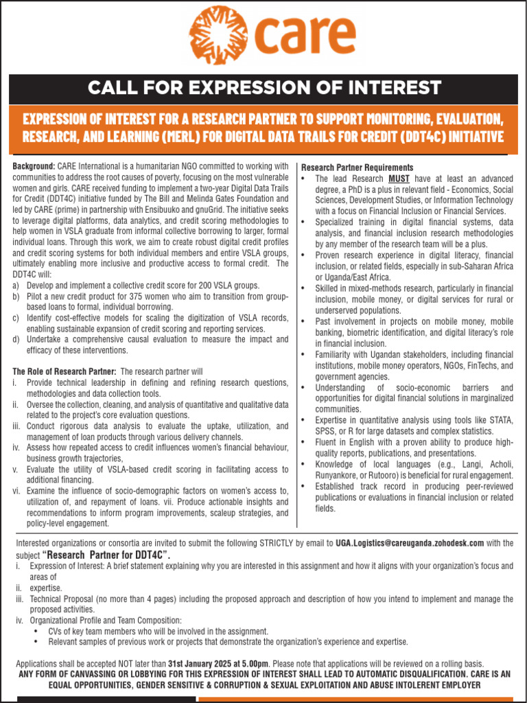 CARE International Call For Expression of Interest | PDF | Financial Inclusion | Evaluation