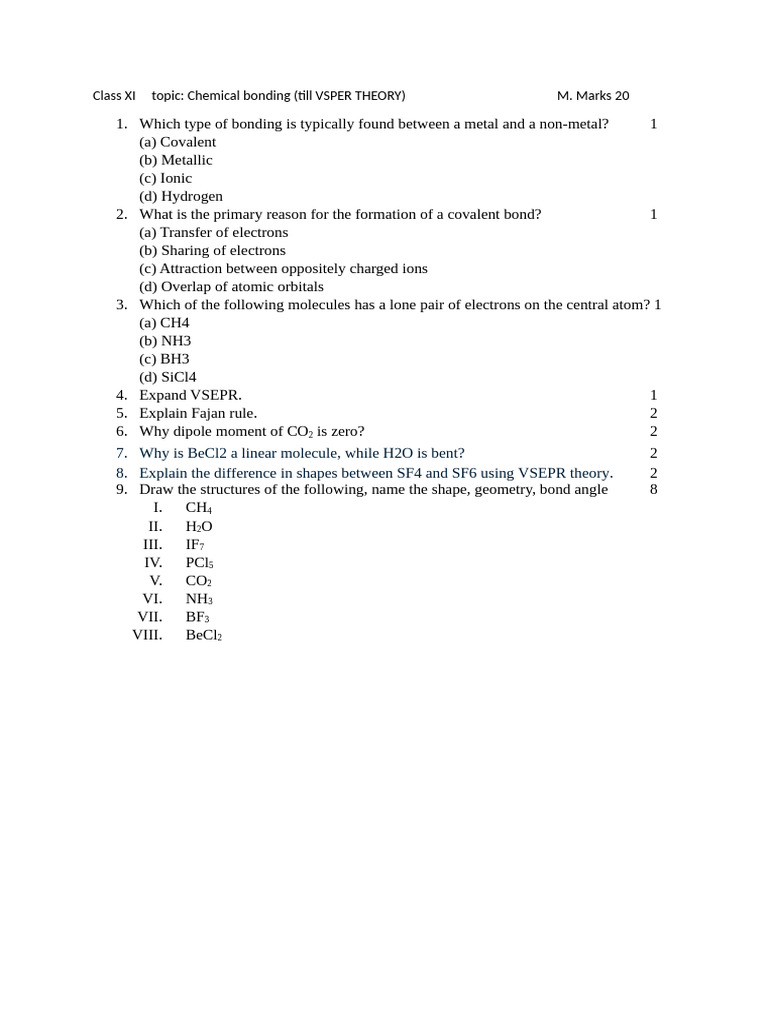 Chemical Bonding and VSEPR Theory Guide | PDF