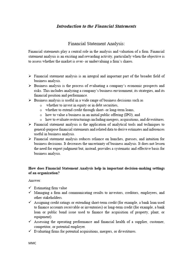 ST Chapter 1 Introduction To Financial Statement Analysis | PDF ...