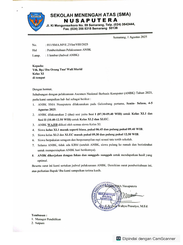 Surat Pemberitahuan ANBK | PDF