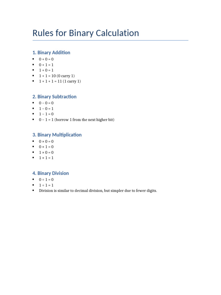 Binary Calculation Rules | PDF