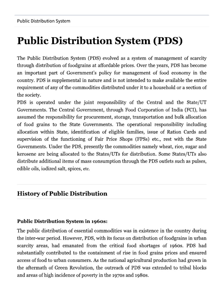 Public Distribution System | PDF