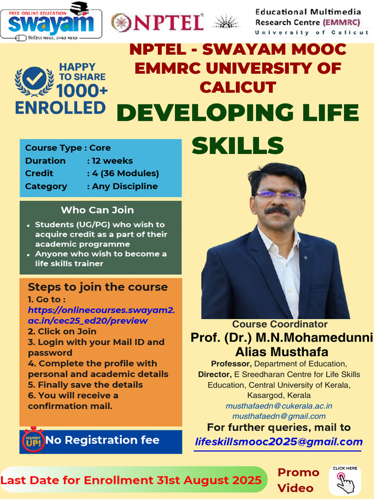 Developing Life Skills: Nptel - Swayam Mooc Emmrc University of Calicut | PDF
