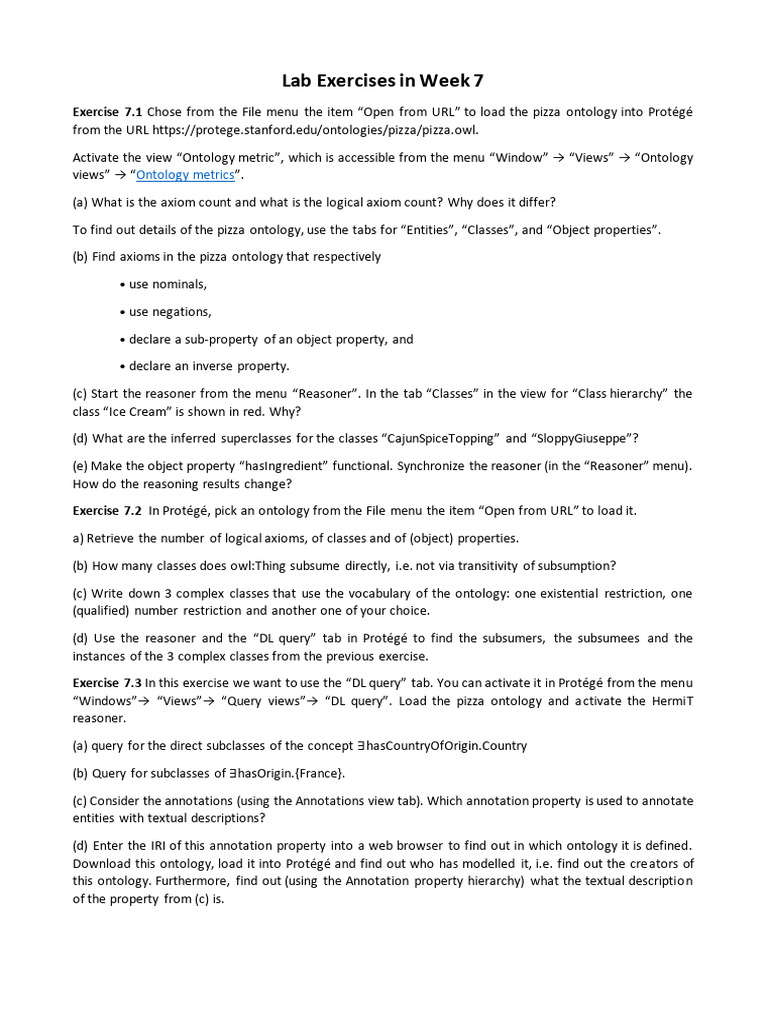 Week 7 Lab Exercises: Protégé Ontology Tasks | PDF | Ontology ...