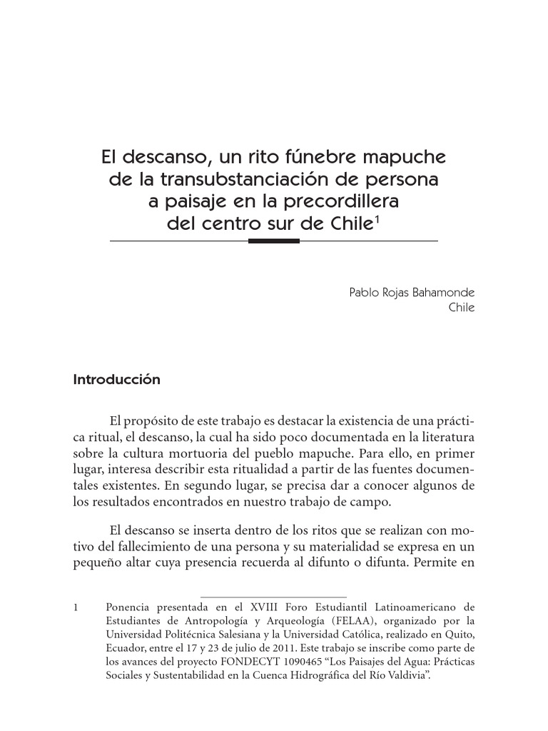 El Descanso Un Rito Funebre Mapuche de La Transubstancion de Persona A ...