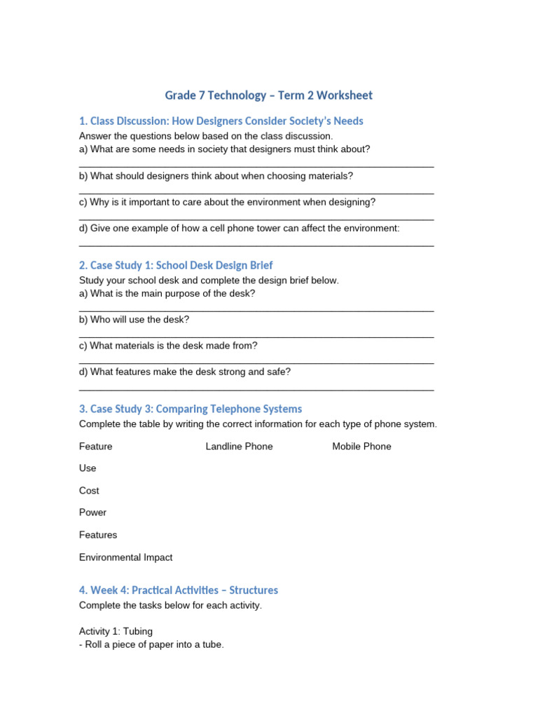 Grade 7 Technology Term 2 Worksheet | PDF