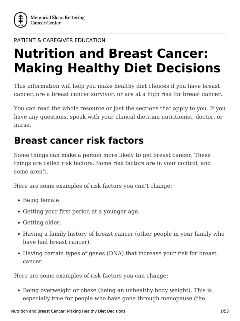 Nutrition and Breast Making Healthy Diet Decisions | PDF | Body Mass ...