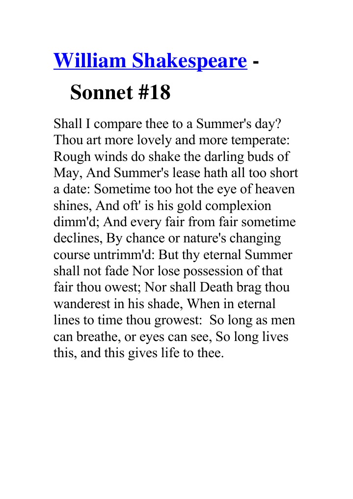 William Shakespeare Sonnet 18 | PDF