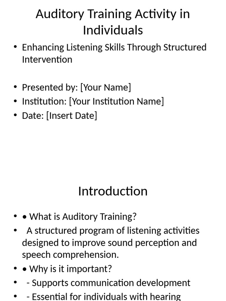 Auditory Training Activities Overview | PDF | Hearing | Hearing Loss