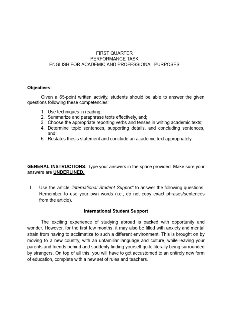First Quarter Performance Task: EAPP | PDF