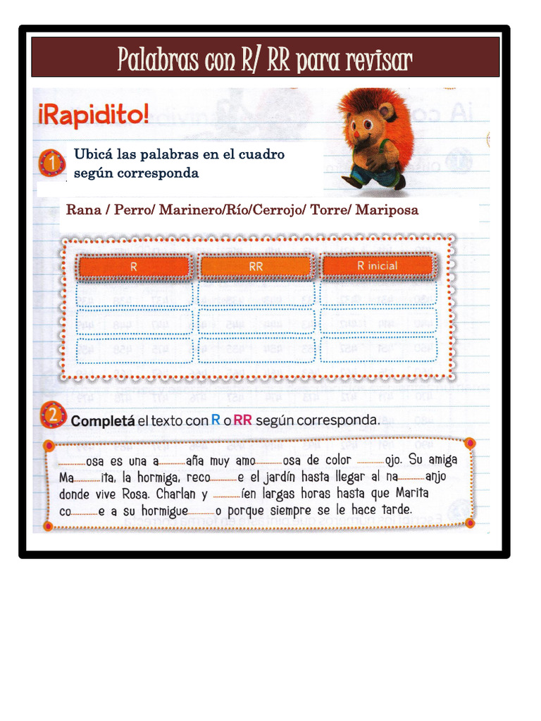 Palabras Con R RR Para Revisar | PDF
