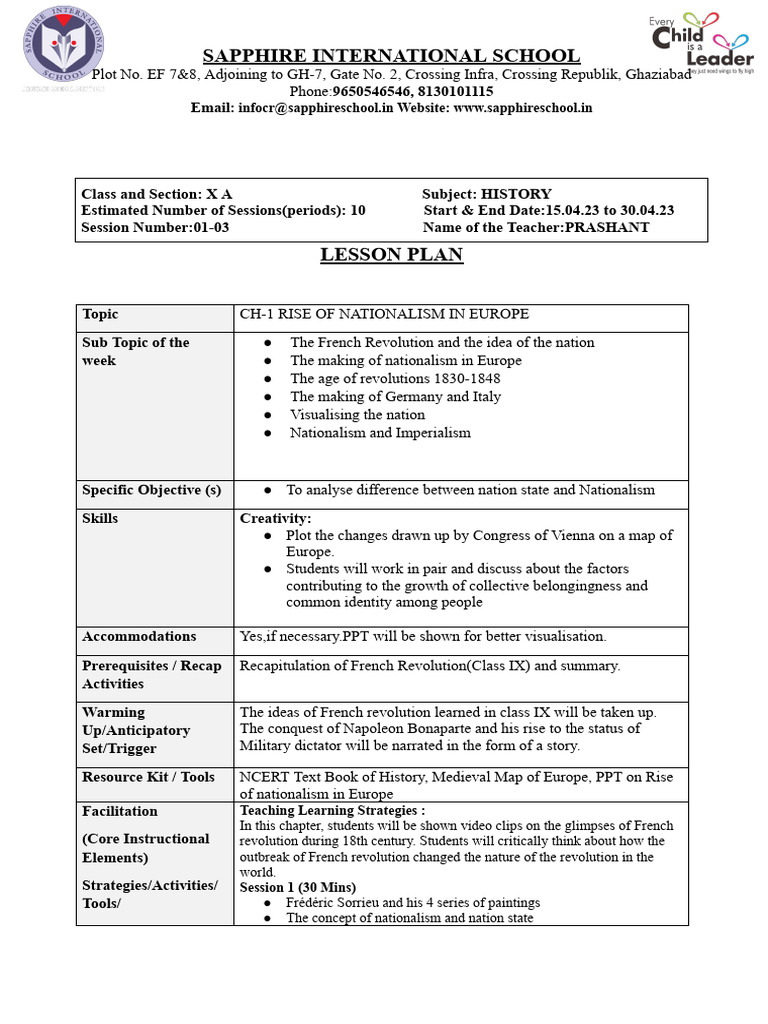 Lesson Plan History 15april-31april | PDF | Nationalism | Liberal Arts ...
