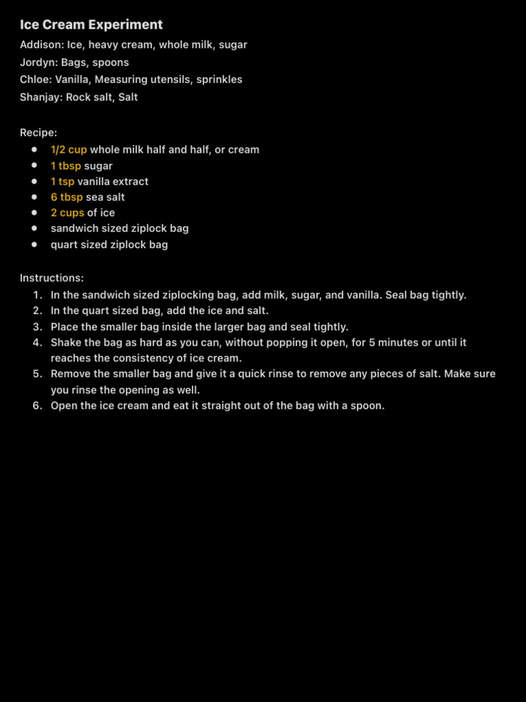 Ice Cream Making Experiment Guide | PDF