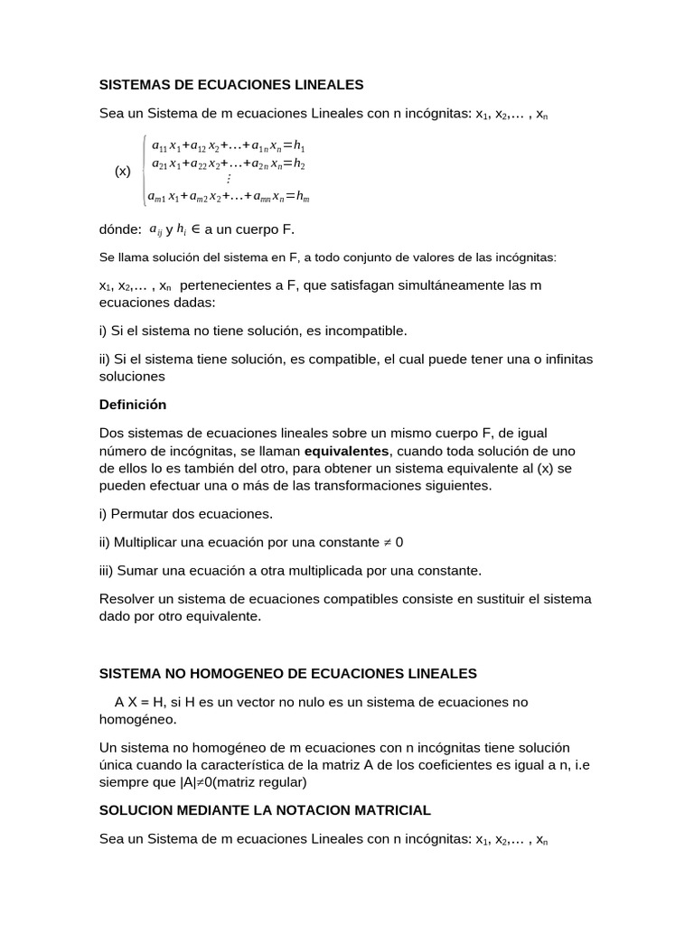 Sistemas de Ecuaciones Lineales: Soluciones y Métodos | PDF | Sistema ...