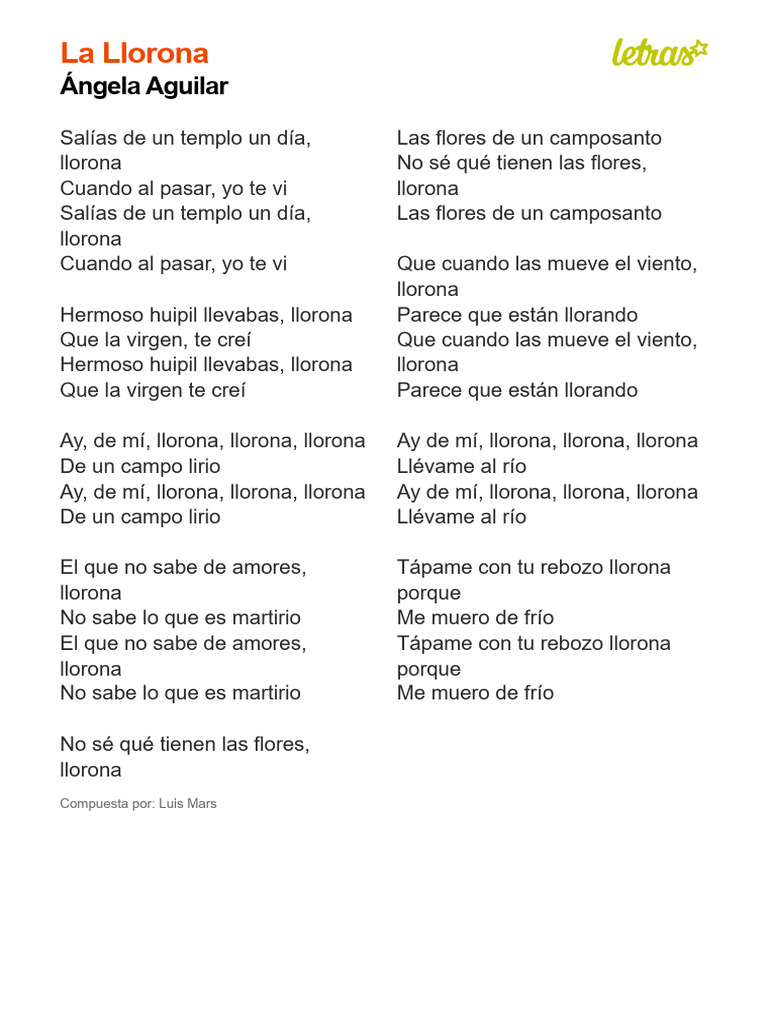 LA LLORONA - Ángela Aguilar (Impresión) | PDF