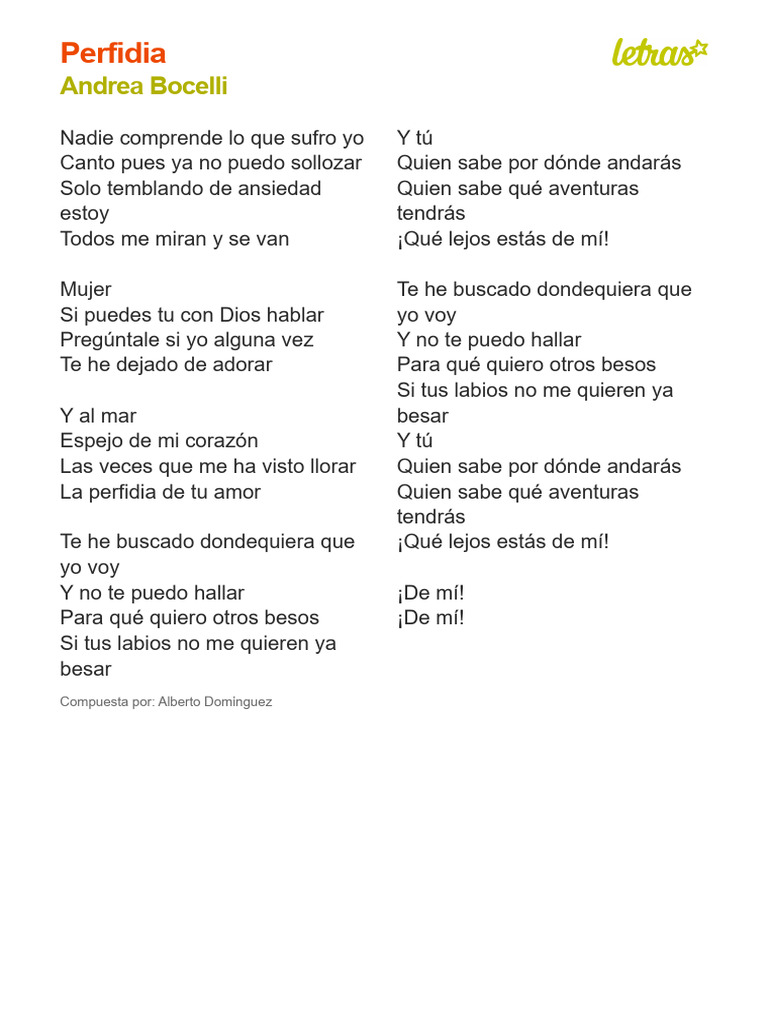 PERFIDIA - Andrea Bocelli (Impresión) | PDF