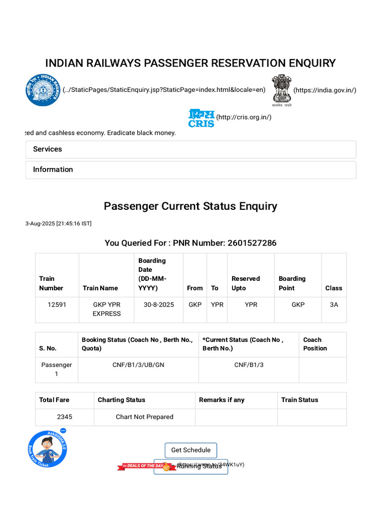 Welcome To Indian Railway Passenger Reservation Enquiry | PDF