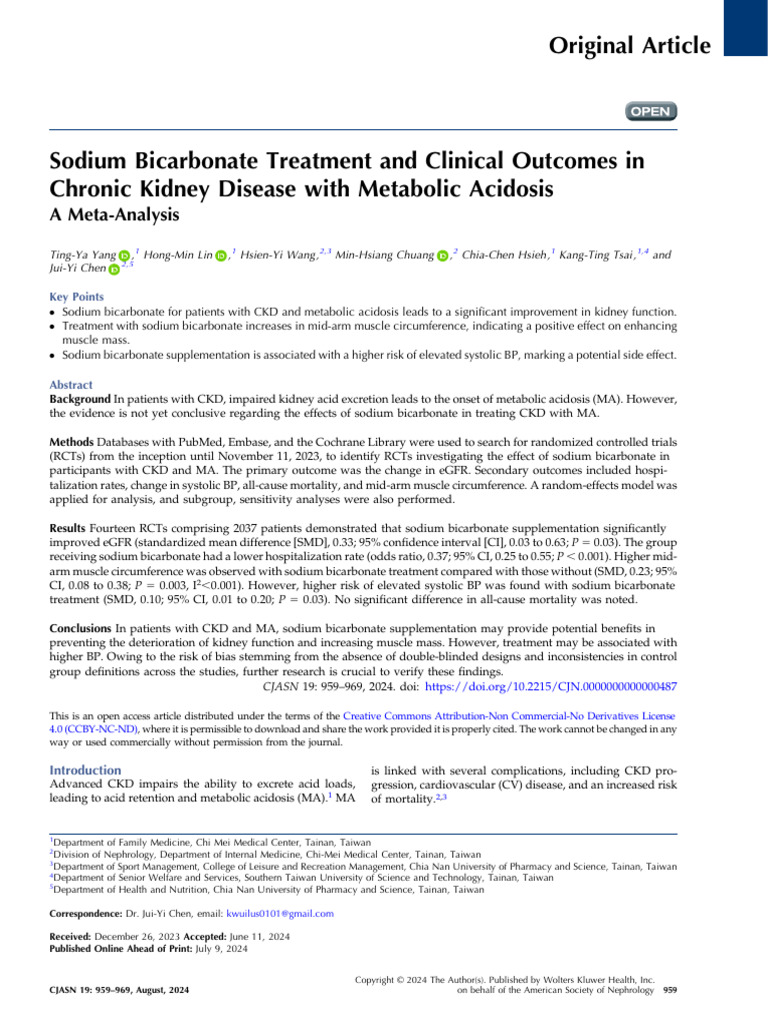 Sodium Bicarbonate in CKD Management | PDF | Chronic Kidney Disease ...