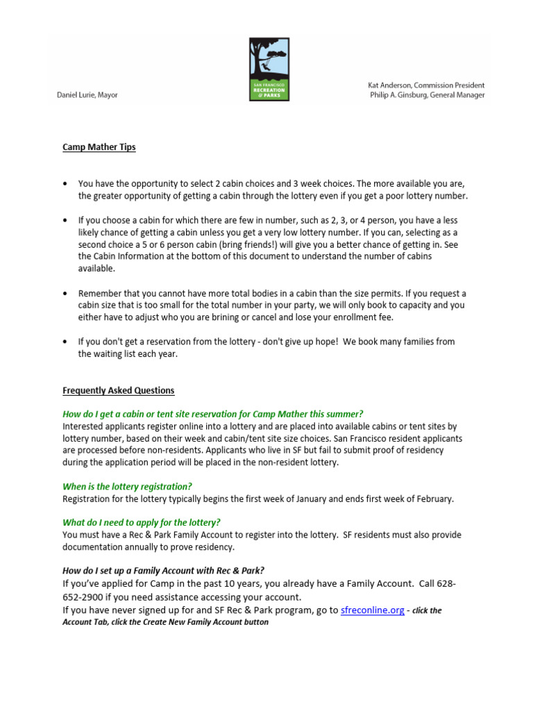 Camp Mather Reservation Guide 2025 | PDF | Meal | Fee