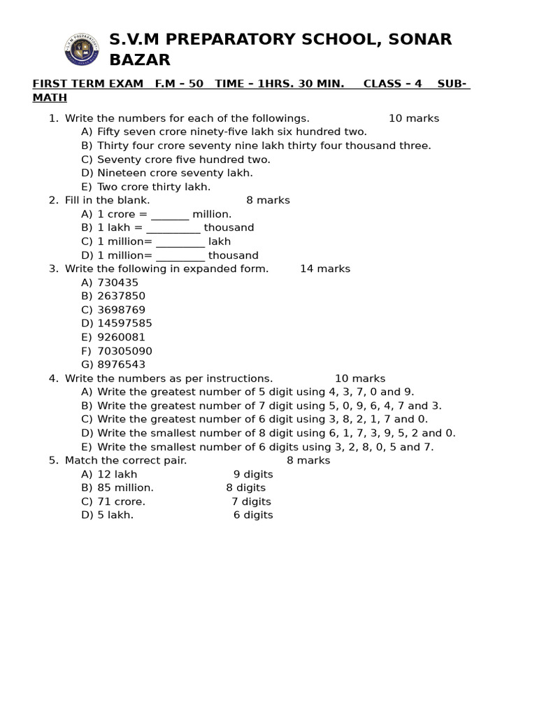 Class 4 Math | PDF