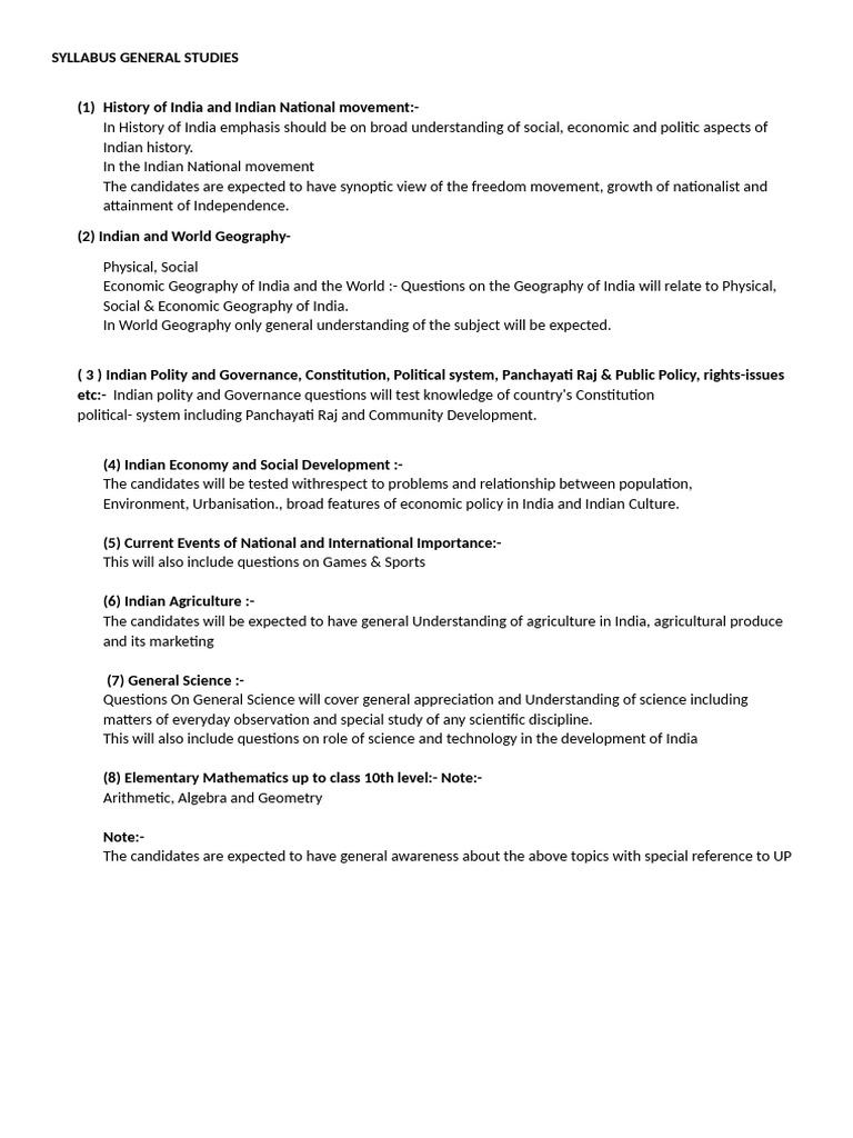 Syllabus General Studies | PDF