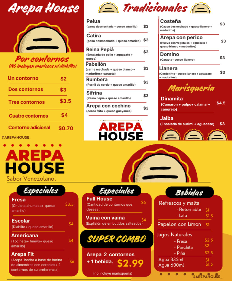 Menu Arepa House Completo | PDF | Cocina latinoamericana | Ingredientes ...