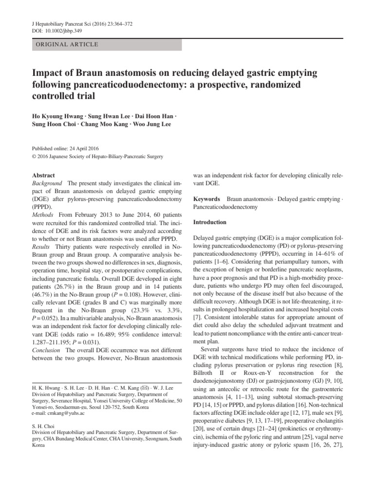J Hepato Biliary Pancreat - 2016 - Hwang - Impact of Braun Anastomosis ...