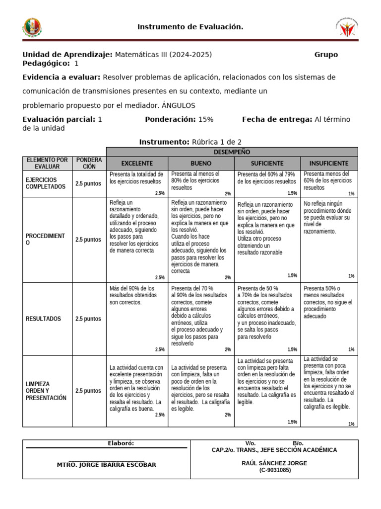 Rúbrica 1 1a.eval 2024 | PDF | Cognición | Aprendizaje
