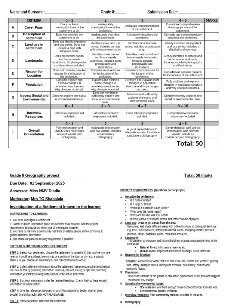 Grade 8 Settlement Investigation Guide | PDF | Natural Environment