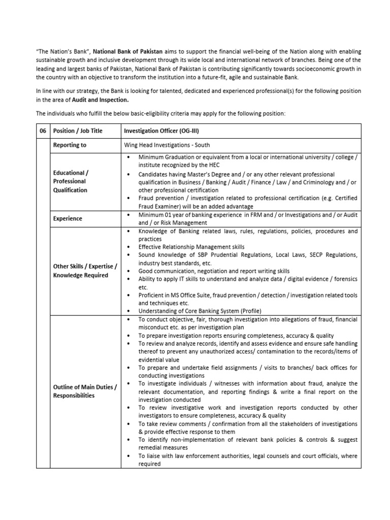 Investigation Officer Job at NBP | PDF | Databases | Microsoft Sql Server