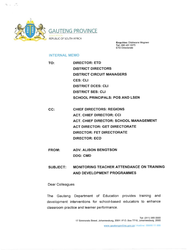 Memo Monitoring Teacher Attendance On TD Programmes | PDF