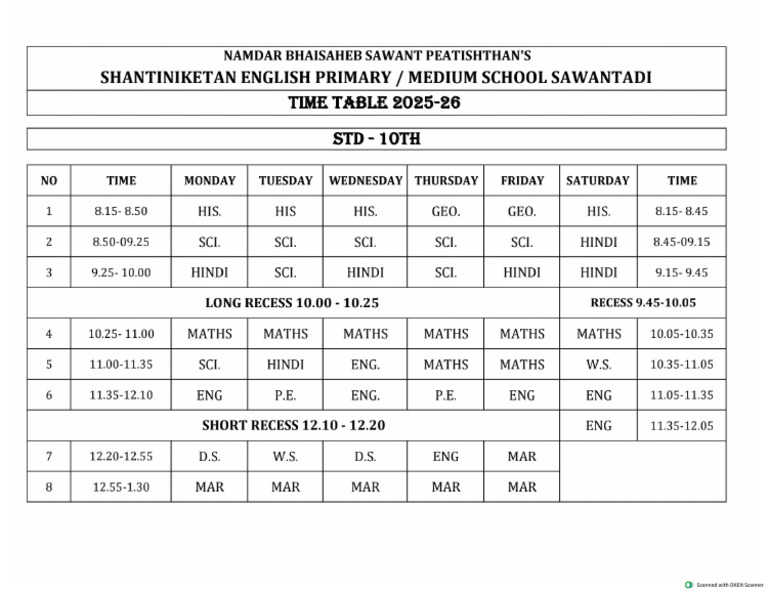 Seps Class Time Table 2025-26-11 | PDF