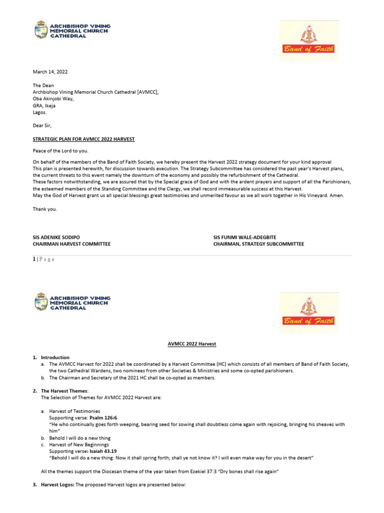 Bof Harvest Strategy Document Final Updated 1 | PDF | Prayer | Thanksgiving