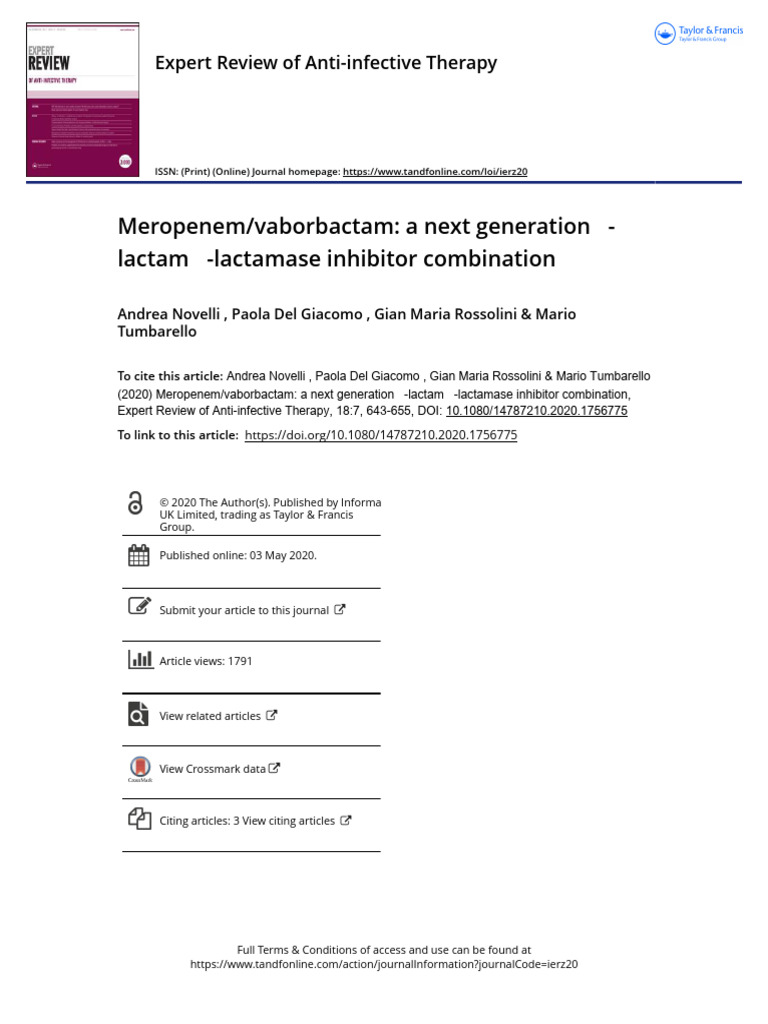 Meropenem:Vaborbactam- A Next Generation Β-lactam Β-lactamase Inhibitor ...