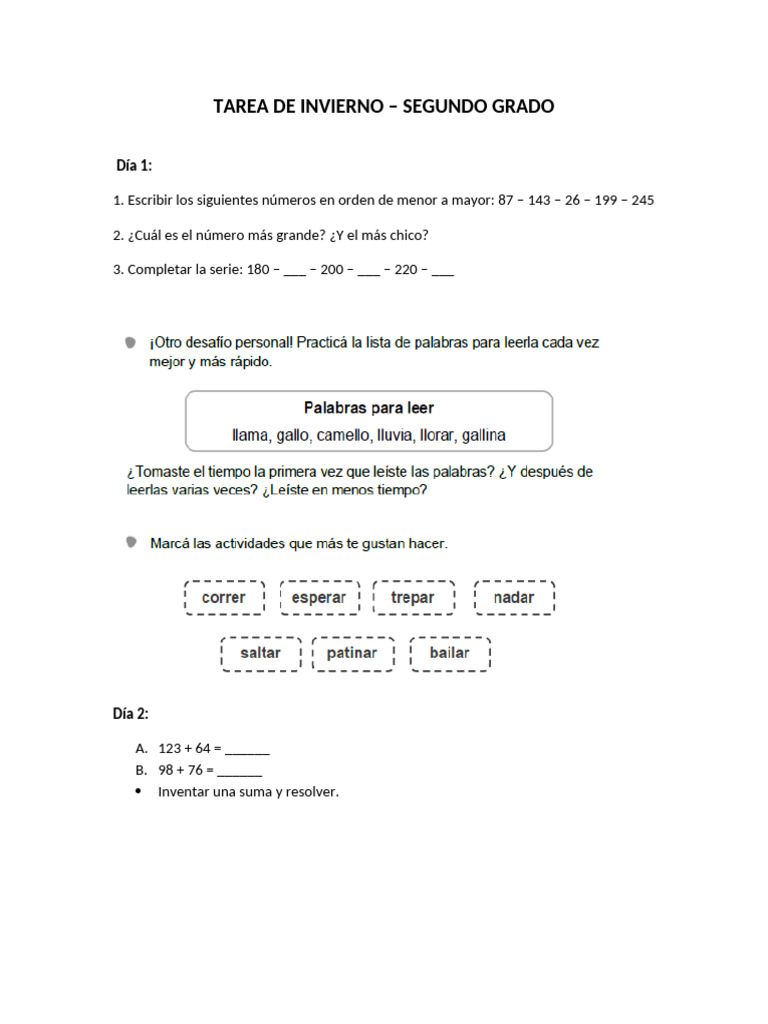 Tarea de Invierno Segundo Grado | PDF