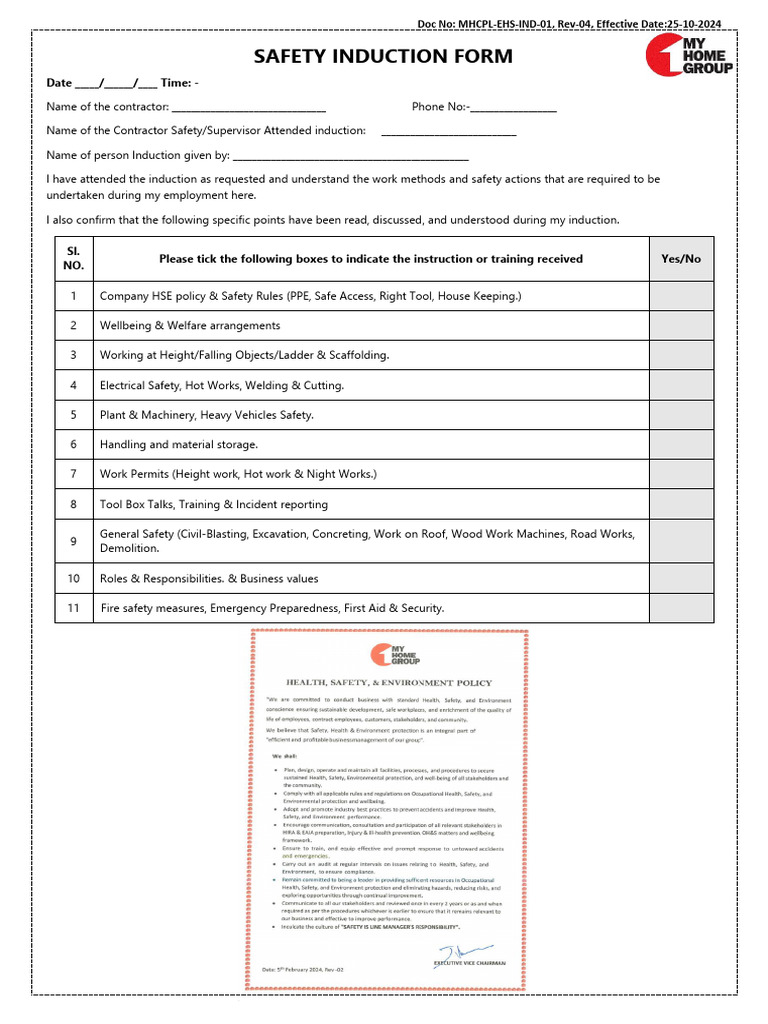1. Safety Induction-rev-04 on 25-10-2024 | PDF | Safety