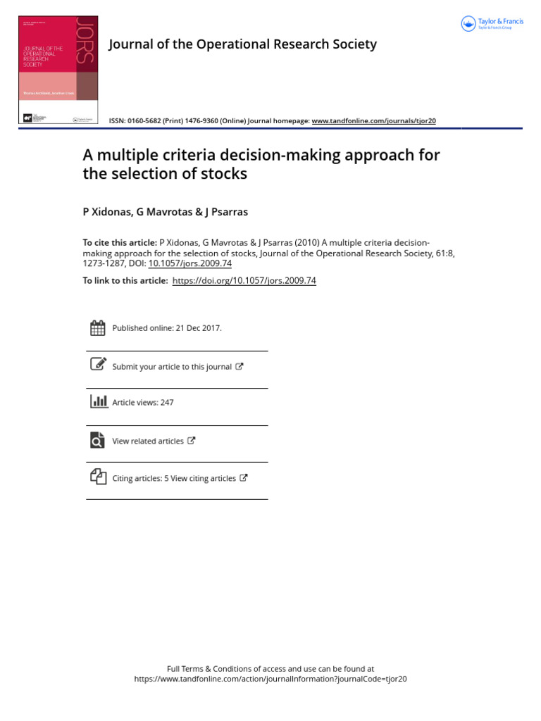 A Multiple Criteria Decision-Making Approach For Theselection of Stock ...
